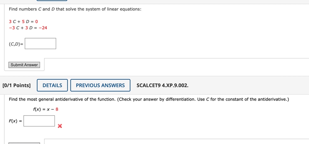 Solved Find numbers C and D that solve the system of linear | Chegg.com