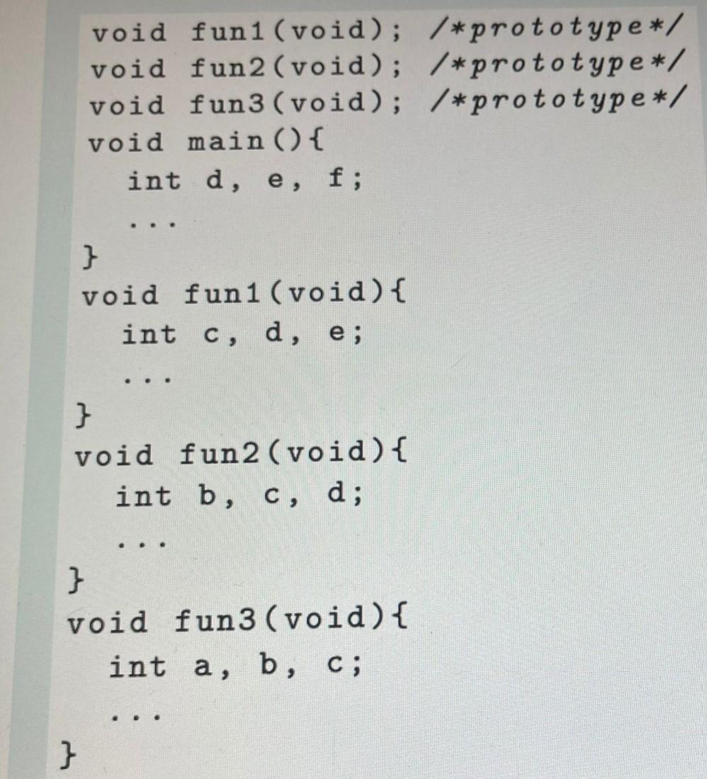 Solved Consider the following skeletal C program and the | Chegg.com