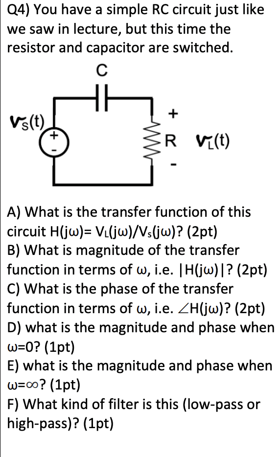 Solved Q4) You have a simple RC circuit just like we saw in | Chegg.com