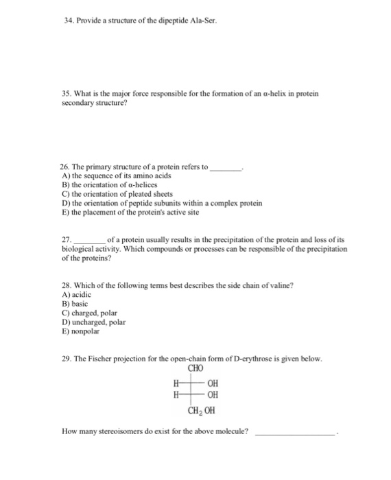 Solved 34. Provide a structure of the dipeptide Ala-Ser 35. | Chegg.com