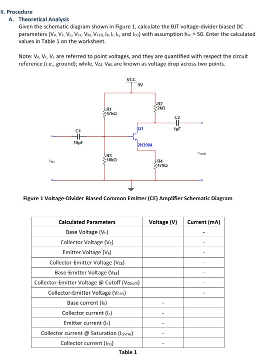 Solved II. Procedure A. Theoretical Analysis Given the | Chegg.com