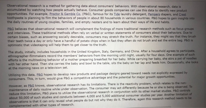 Solved Observational research is a method for gathering data | Chegg.com