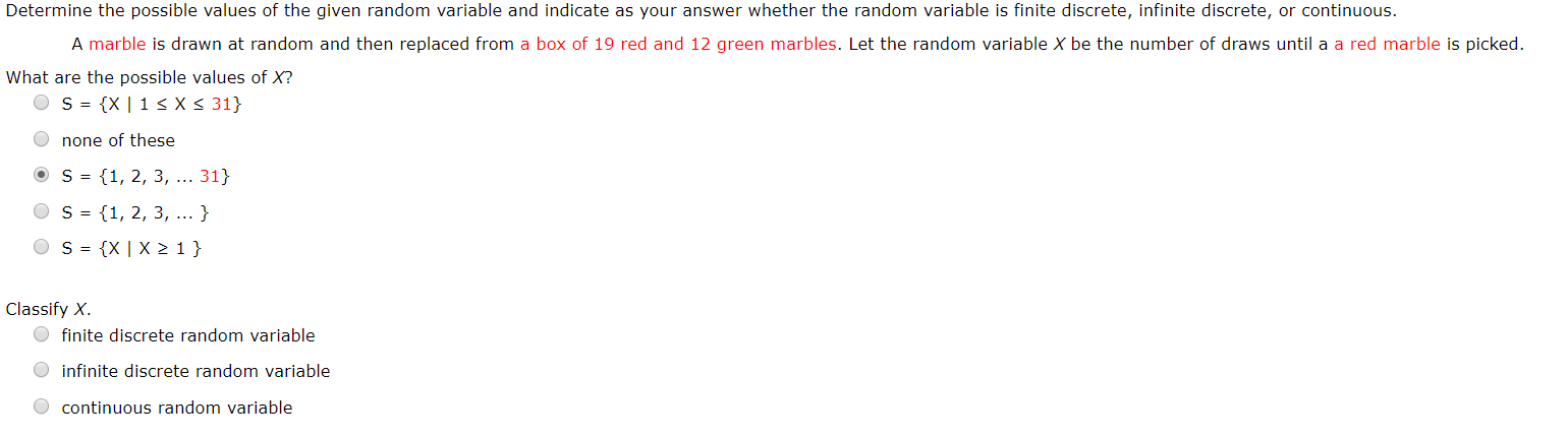 Solved Determine the possible values of the given random | Chegg.com