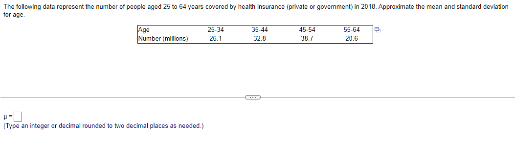 Solved μ= (Type an integer or decimal rounded to two decimal | Chegg.com