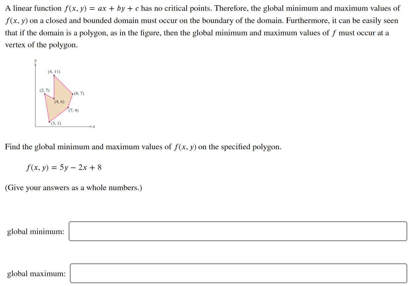 Solved A linear function f(x, y) = ax + by + c has no | Chegg.com