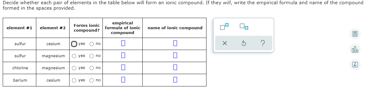 Solved Decide whether each pair of elements in the table | Chegg.com