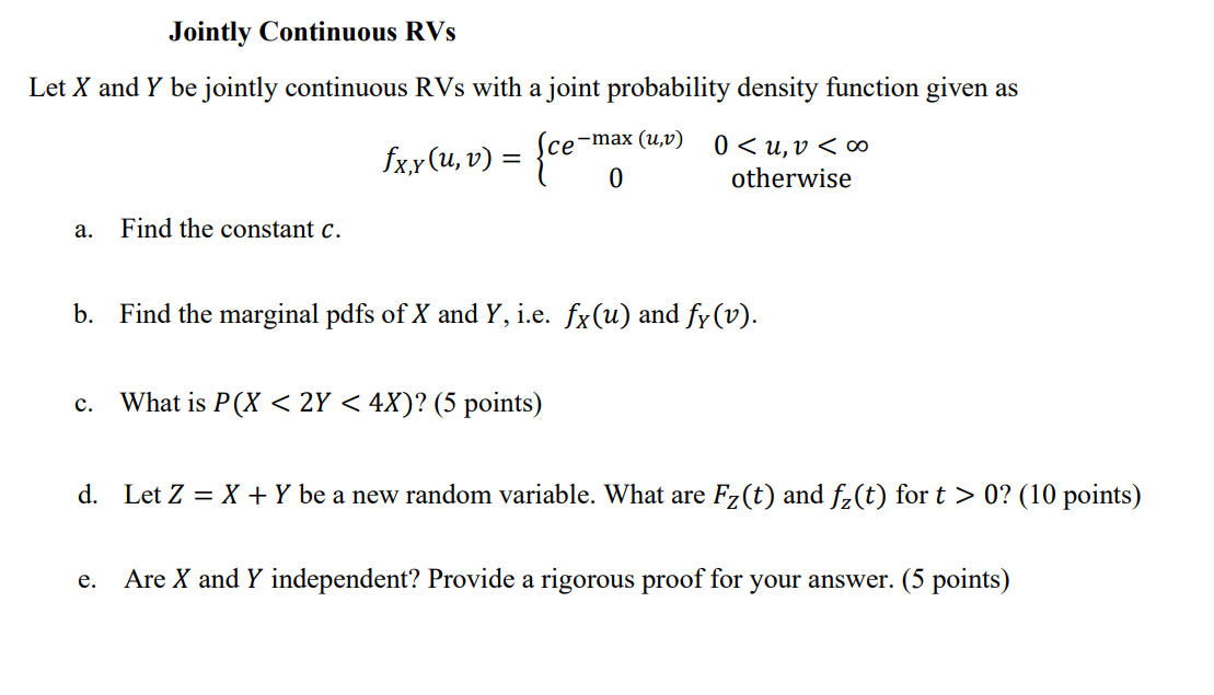 Solved Jointly Continuous RVs Let X and Y be jointly | Chegg.com