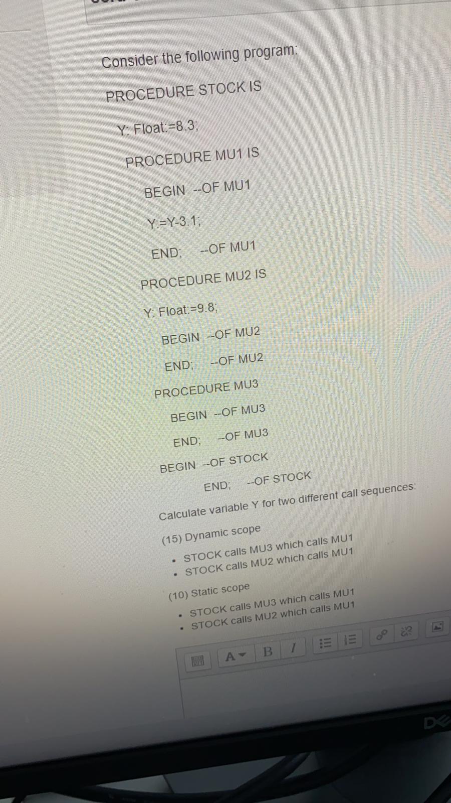 Solved Consider the following program: PROCEDURE STOCK IS Y: | Chegg.com