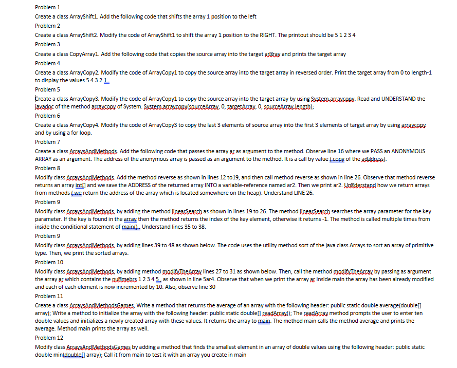 Solved Problem 1Create a class ArrayShift1. ﻿Add the | Chegg.com