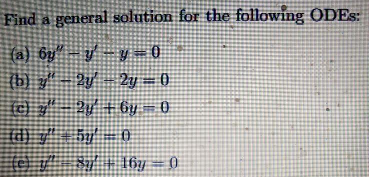 Solved Find a general solution for the following ODES: (a) | Chegg.com