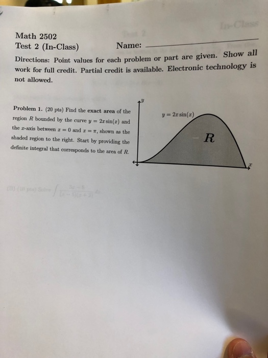 Solved Math 2502 Test 2 (In-Class) Name: Directions: Point | Chegg.com