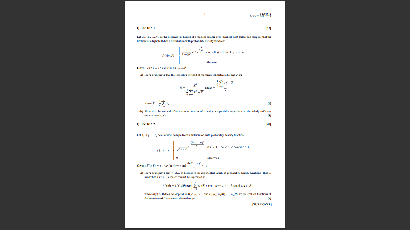 Solved Let X1,X2,…,Xn be the lifetimes (in hours) of a | Chegg.com