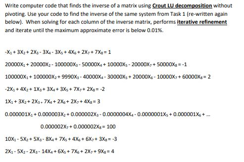Write computer code that finds the inverse of a | Chegg.com