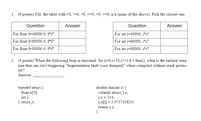 Solved 1. ( 6 points) Fill the table with | Chegg.com