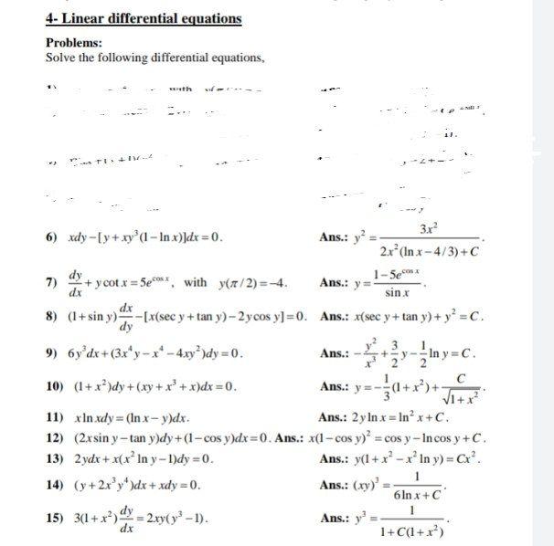 Solved 4- Linear differential equations Problems: Solve the | Chegg.com