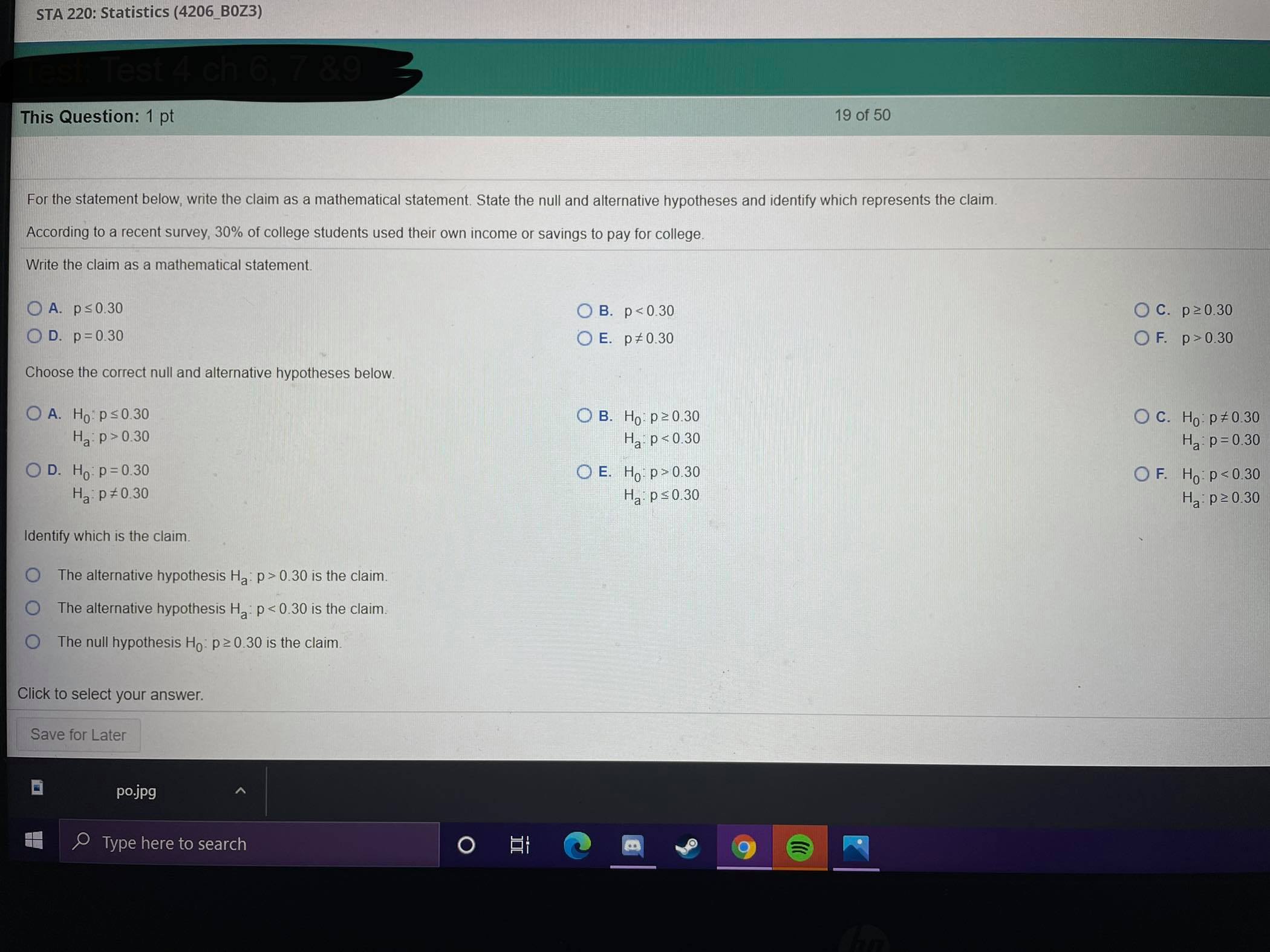 Solved STA 220: Statistics (4206_BOZ3) EST This Question: 1 | Chegg.com