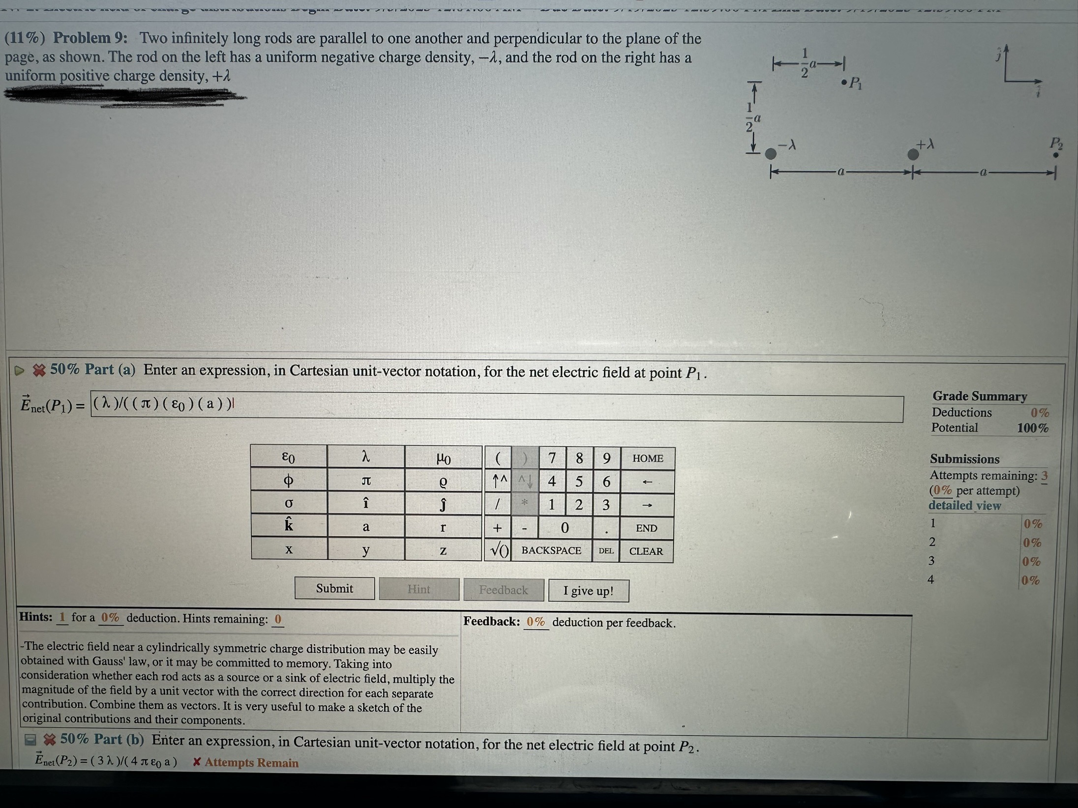 Solved (11\%) Problem 9: Two infinitely long rods are | Chegg.com Solved (11\%) Problem 9: Two infinitely long rods are | Chegg.com