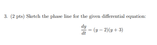 Solved 3. (2 pts) Sketch the phase line for the given | Chegg.com