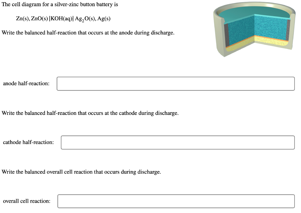 Solved The cell diagram for a silver-zinc button battery is | Chegg.com