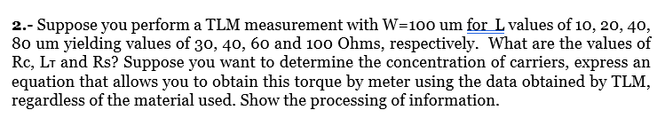 Solved 2.- Suppose you perform a TLM measurement with | Chegg.com