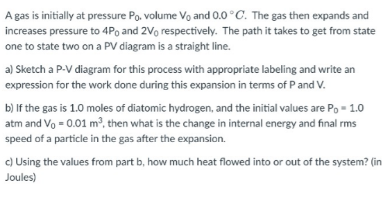 Solved A gas is initially at pressure P0, volume V0 and | Chegg.com