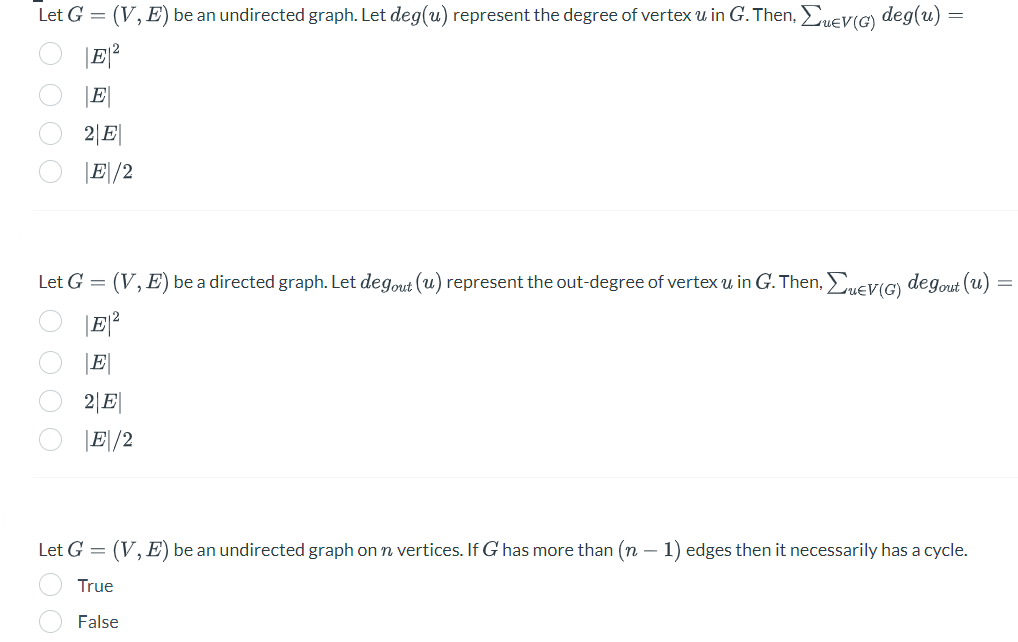 Solved Let G=(V,E) be an undirected graph. Let deg(u) | Chegg.com