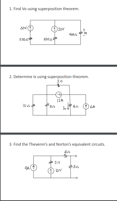 Solved 1. Find Vo using superposition theorem. 30vt 20v VO | Chegg.com