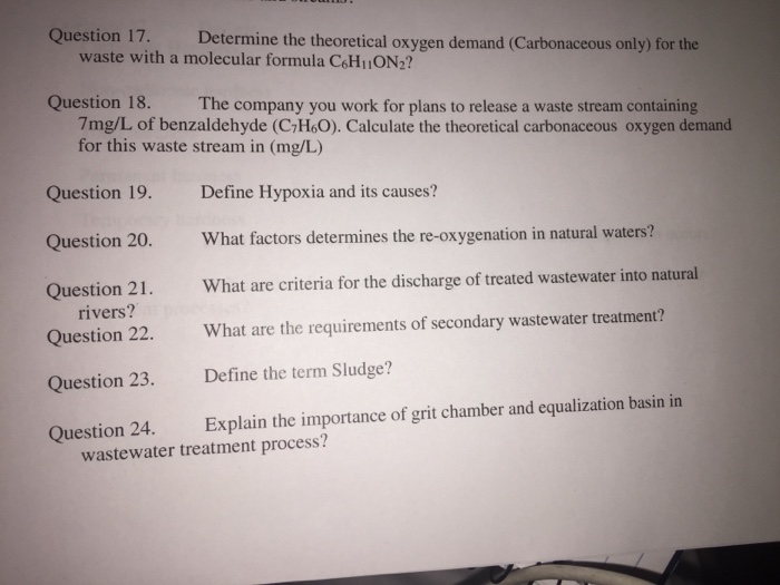 Solved Determine the theoretical oxygen demand (Carbonaceous | Chegg.com