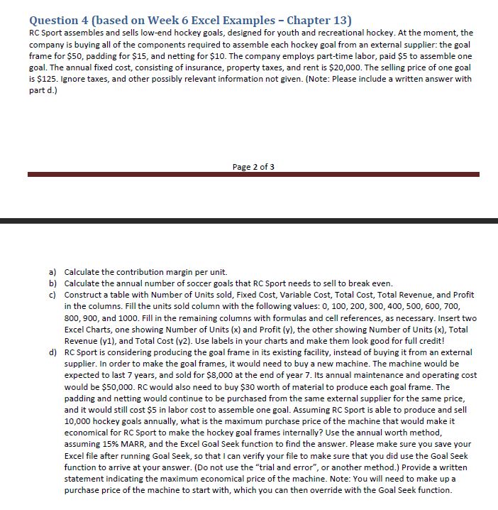Solved Please send excel file.Question 4 (based on Week 6 | Chegg.com