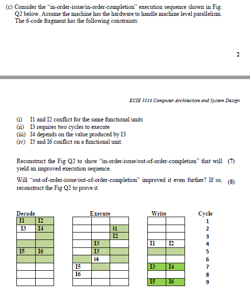 (c) Consider the "in-order-issue/in-order-completion" | Chegg.com