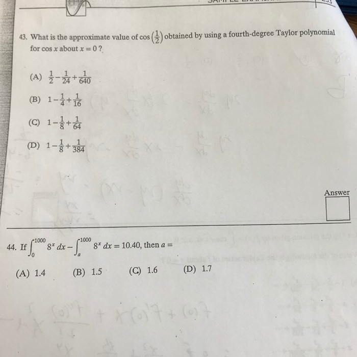 Solved What is the approximate value of cos() obtained by | Chegg.com