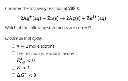Solved Consider the following reaction at 298 K. | Chegg.com