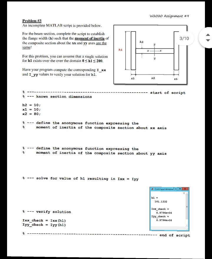 Solved W2020 Assignment #9 Problem #3 An incomplete MATLAB | Chegg.com