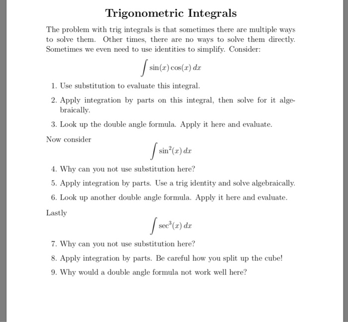 Solved Trigonometric Integrals The problem with trig | Chegg.com