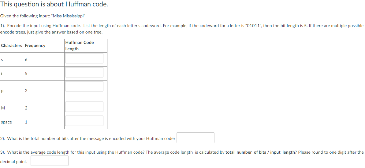 Solved This question is about Huffman code. Given the | Chegg.com