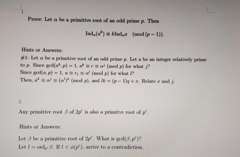 Solved Prove: Let a be a primitive root of an odd prime p. | Chegg.com