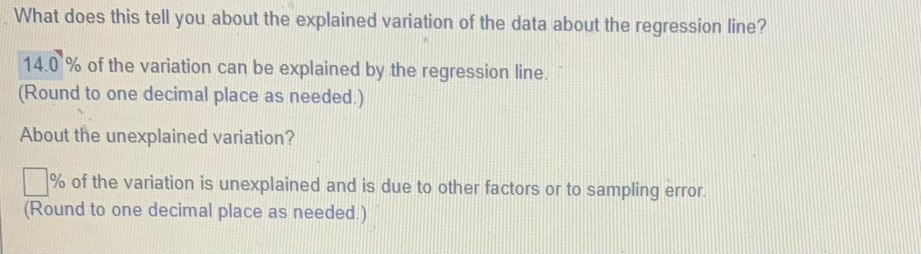 Solved What does this tell you about the explained variation | Chegg.com