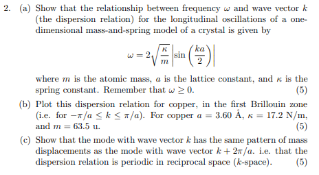 Solved (a) Show that the relationship between frequency ω | Chegg.com