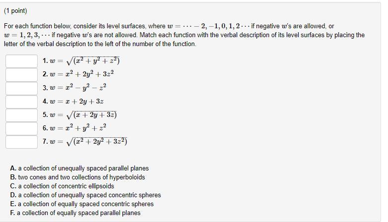 Solved (1 point) For each function below, consider its level | Chegg.com