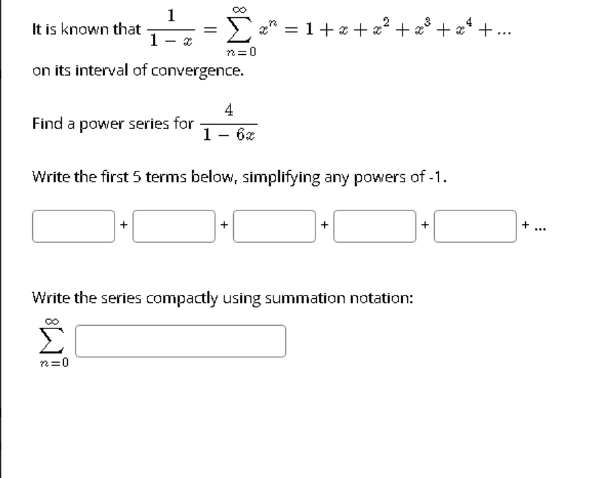 Solved It is known that 1−x1=∑n=0∞xn=1+x+x2+x3+x4+… on its | Chegg.com