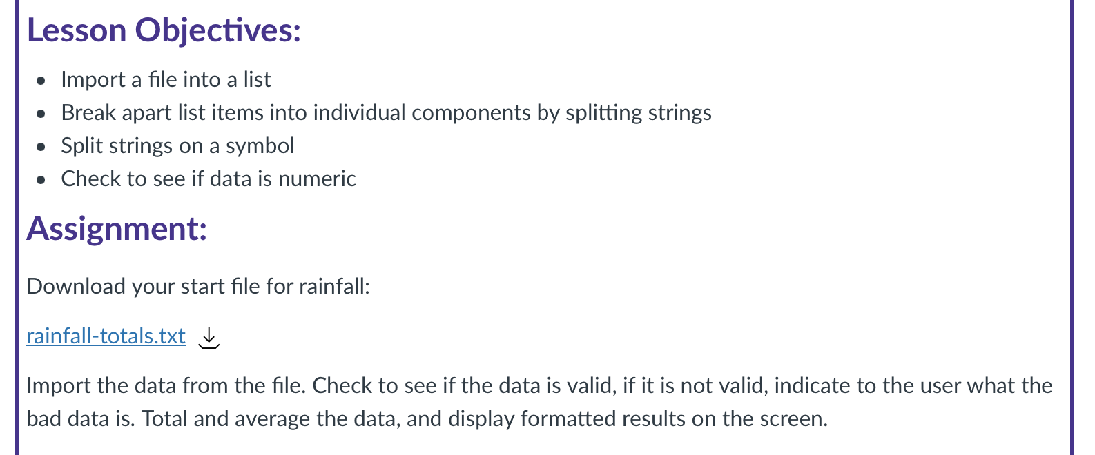 Solved Lesson Objectives: • Import a file into a list • | Chegg.com