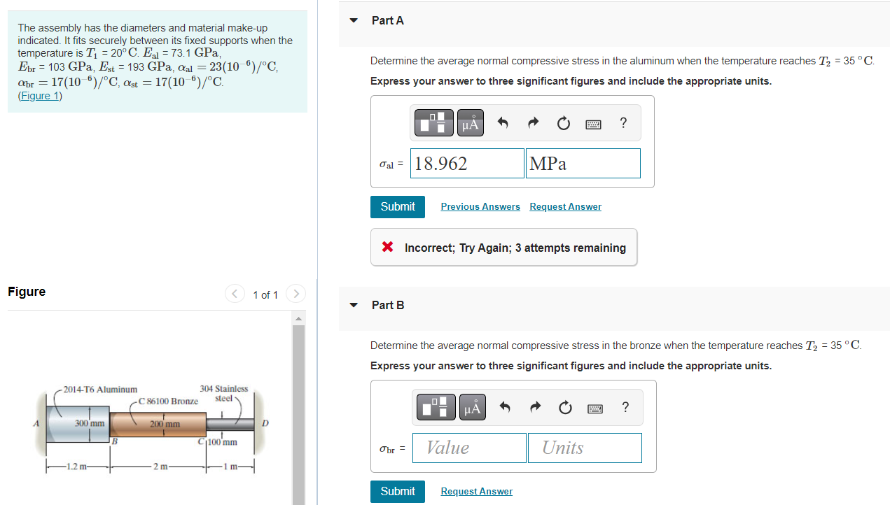 Solved The assembly has the diameters and material make-up | Chegg.com