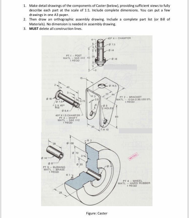 Solved 1. Make detail drawings of the components of Caster | Chegg.com