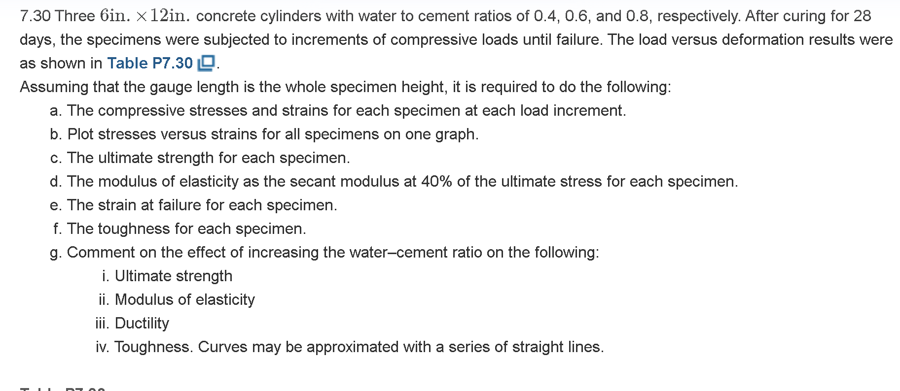 Solved 7.30 Three 6in.×12in. concrete cylinders with water | Chegg.com
