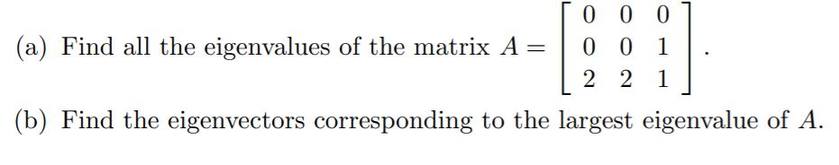 Solved (a) Find all the eigenvalues of the matrix A = 0 | Chegg.com