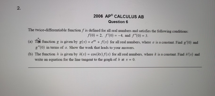 Solved 2006 APⓇ CALCULUS AB Question 6 The | Chegg.com