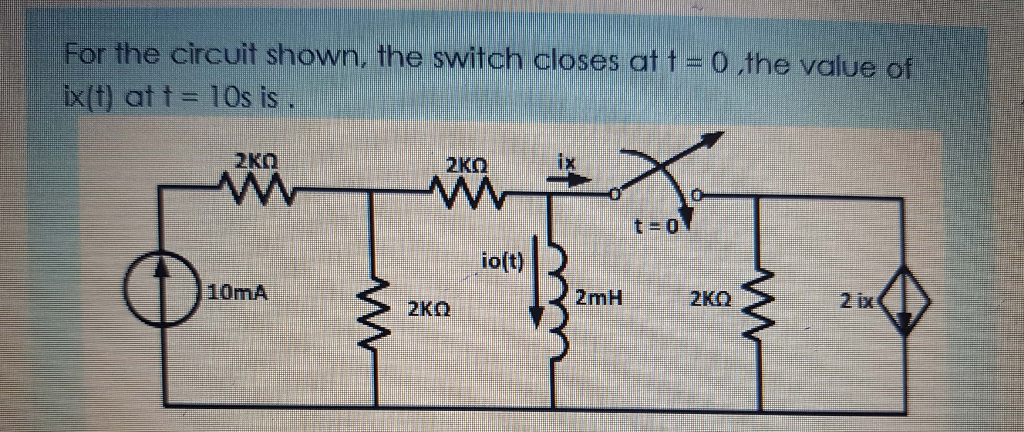 Solved For the circuit shown, the switch closes at t = 0 | Chegg.com