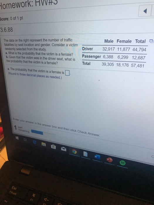 Solved Homework:HVVH Score:0 of 1 pt 3.6.88 Male Female | Chegg.com