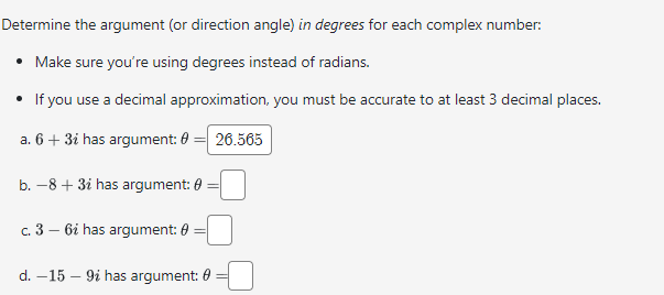 Solved Determine the argument (or direction angle) ﻿in | Chegg.com