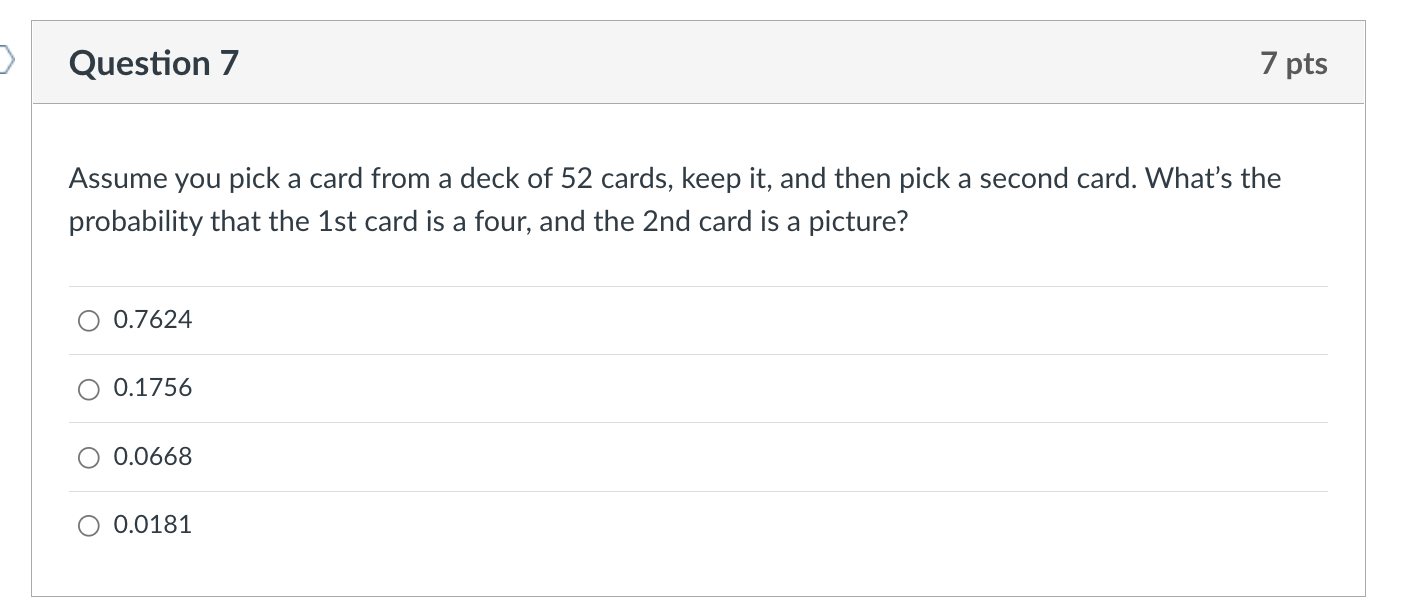 Solved Assume you pick a card from a deck of 52 cards, keep | Chegg.com